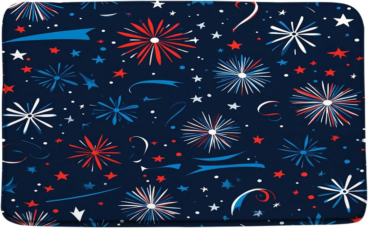 4th of July Bath Mat Independence Day Blue Red Stars Firework Stripes ...