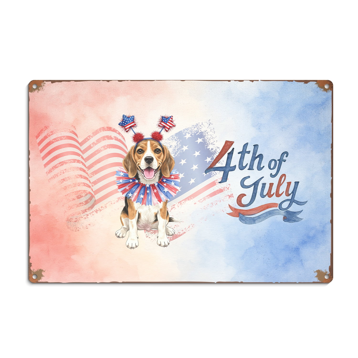 4th of July Beagle Celebrates Independence Day Horizontal Metal ...