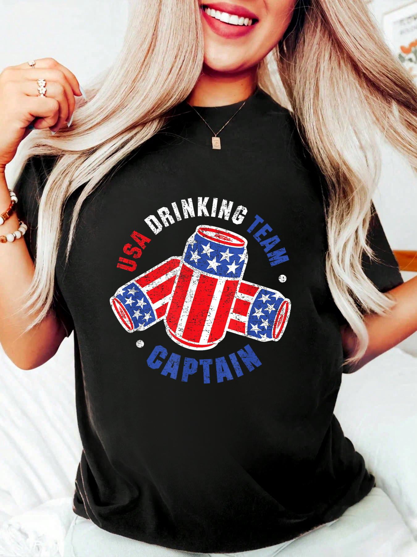4th of July Beer Can Flag Tshirt USA Drinking Team Tees T-Shirt ...