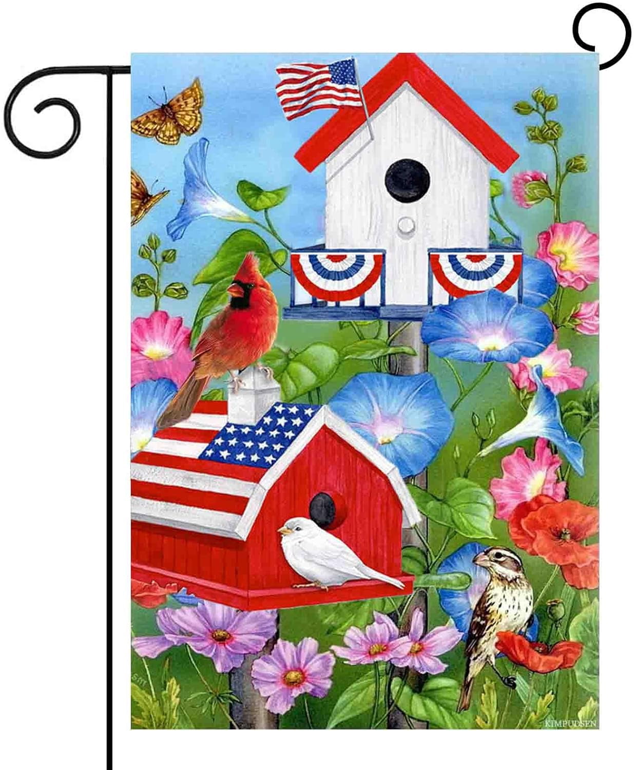 4th of July Bird House Garden Flag Double Sided, Patriotic Floral ...