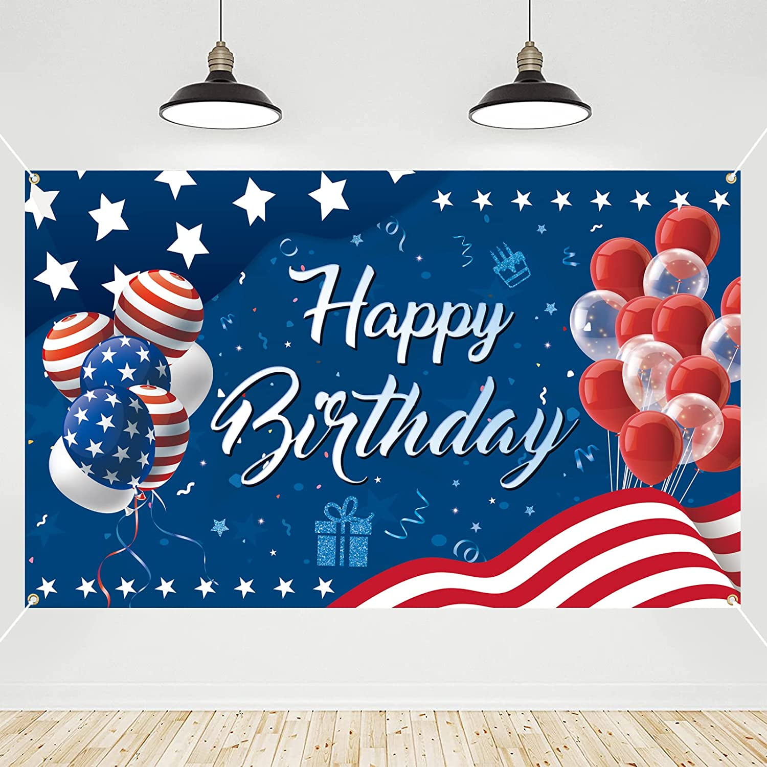 4th of July Birthday Decorations, Large Happy Birthday Banner Backdrop ...