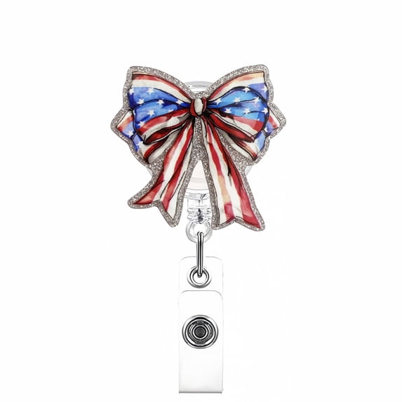 4th of July Bow Badge Holder - Retractable Nurse Badge Reel with USA ...