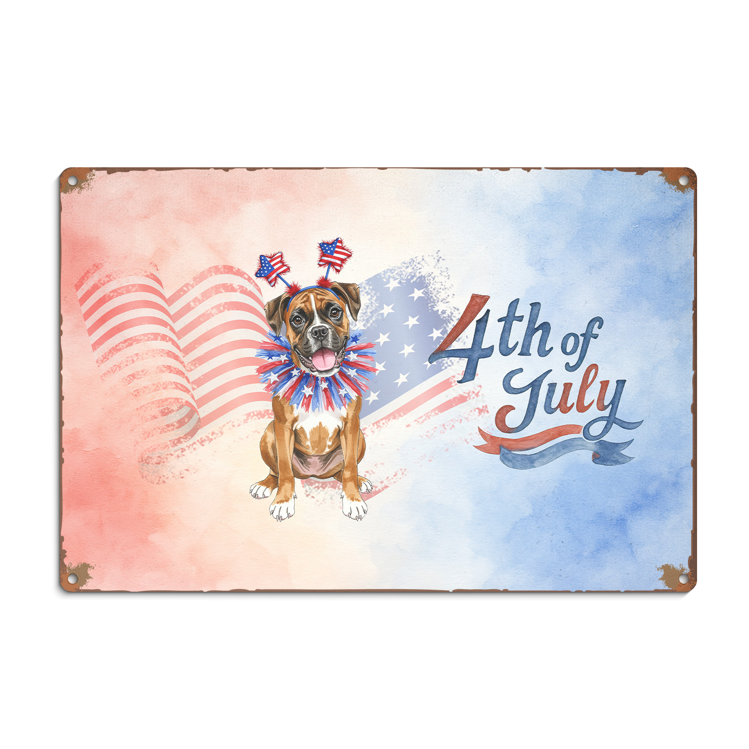 4th of July Boxer Celebrates Independence Day Horizontal Metal Aluminum ...