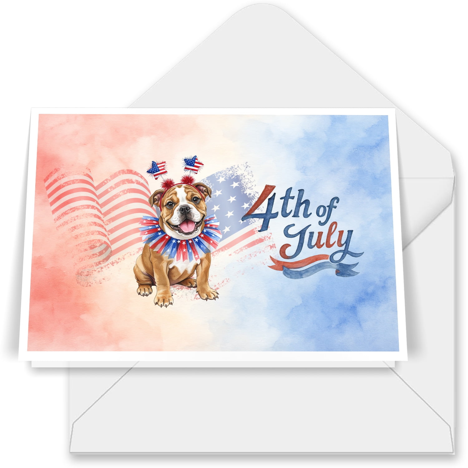4th of July Bulldog Celebrates Independence Day 7x5in Folded Greeting ...