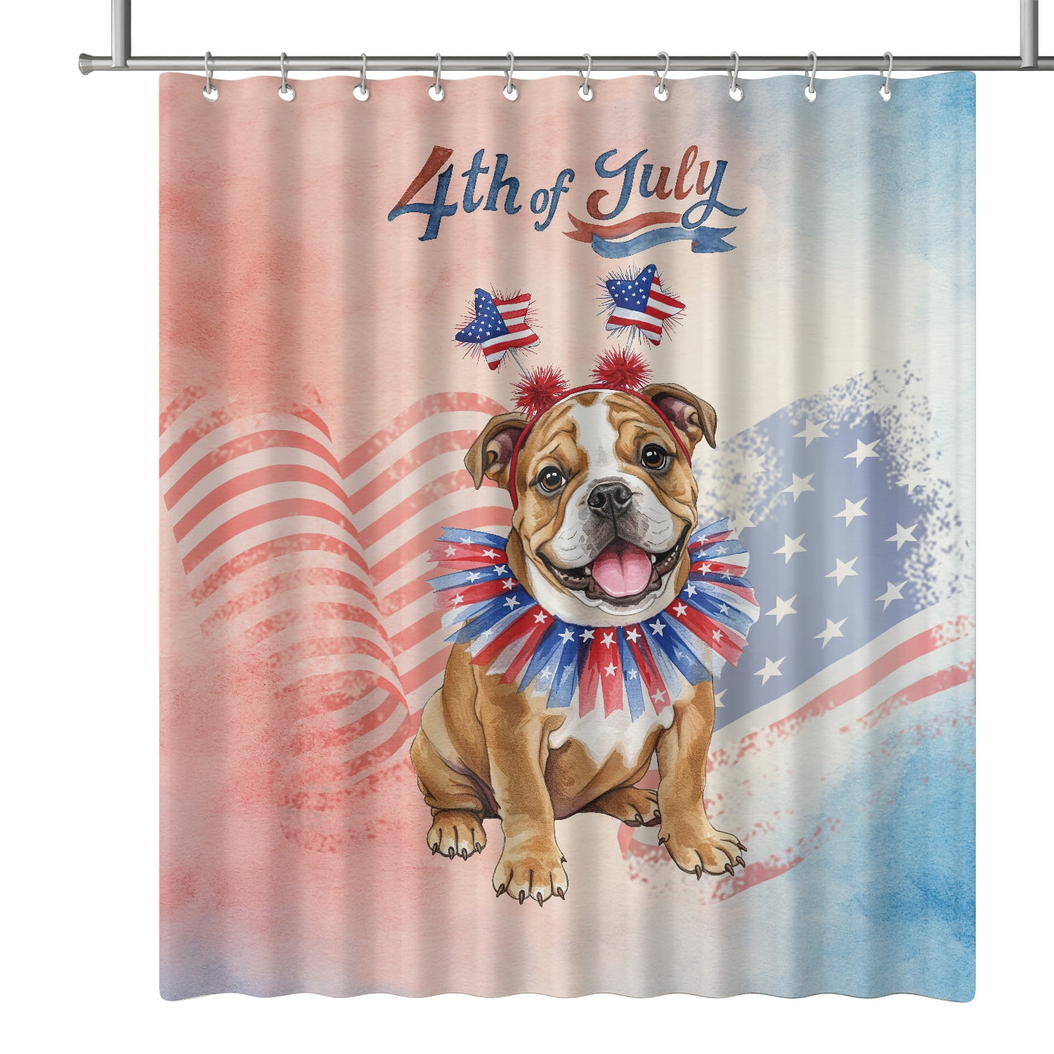 4th of July Bulldog Celebrates Independence Day Shower Curtain Dog ...