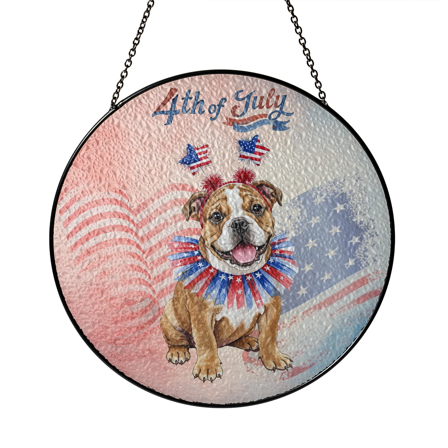 4th of July Bulldog Celebrates Independence Day Stained Glass ...