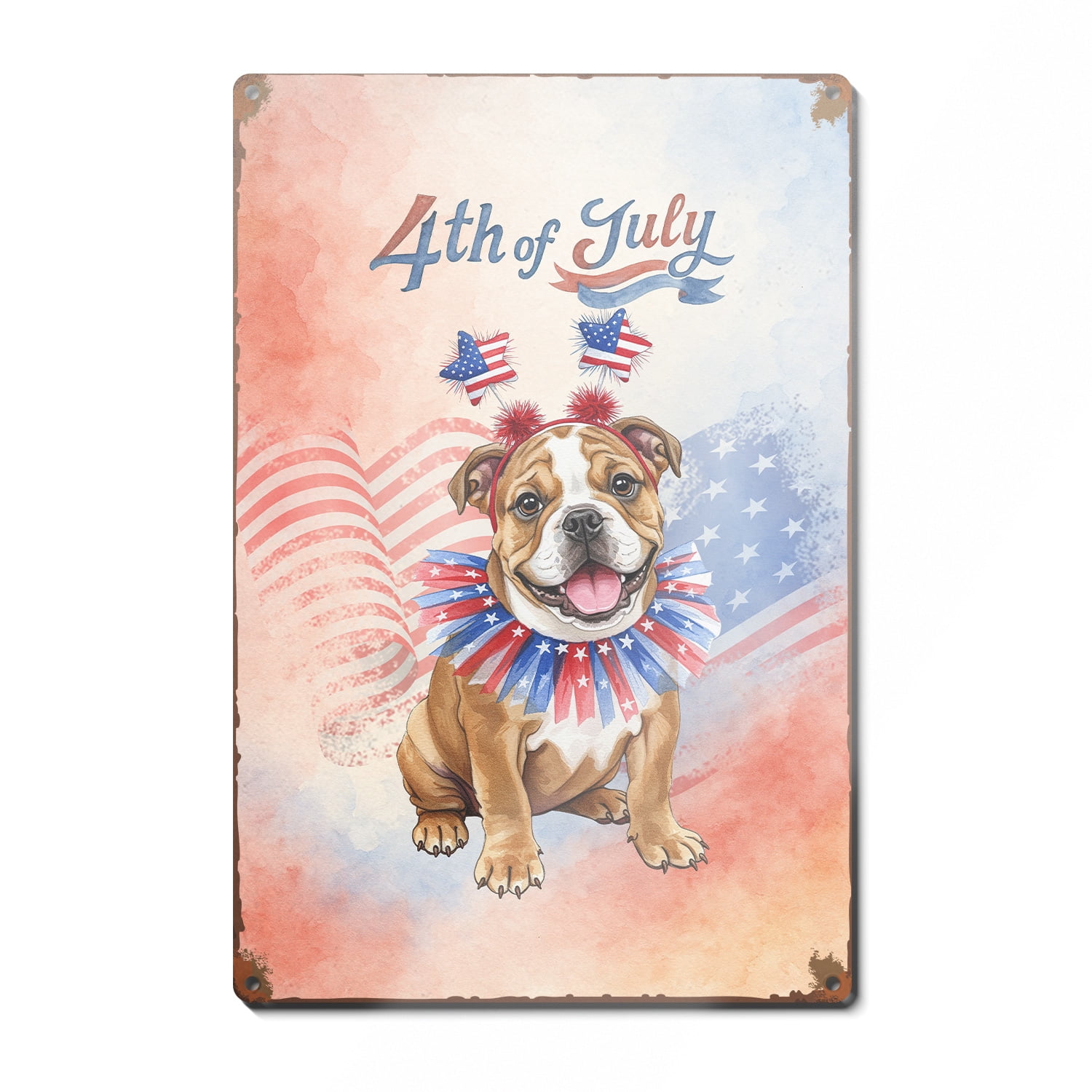 4th of July Bulldog Celebrates Independence Day Vertical Metal Aluminum ...