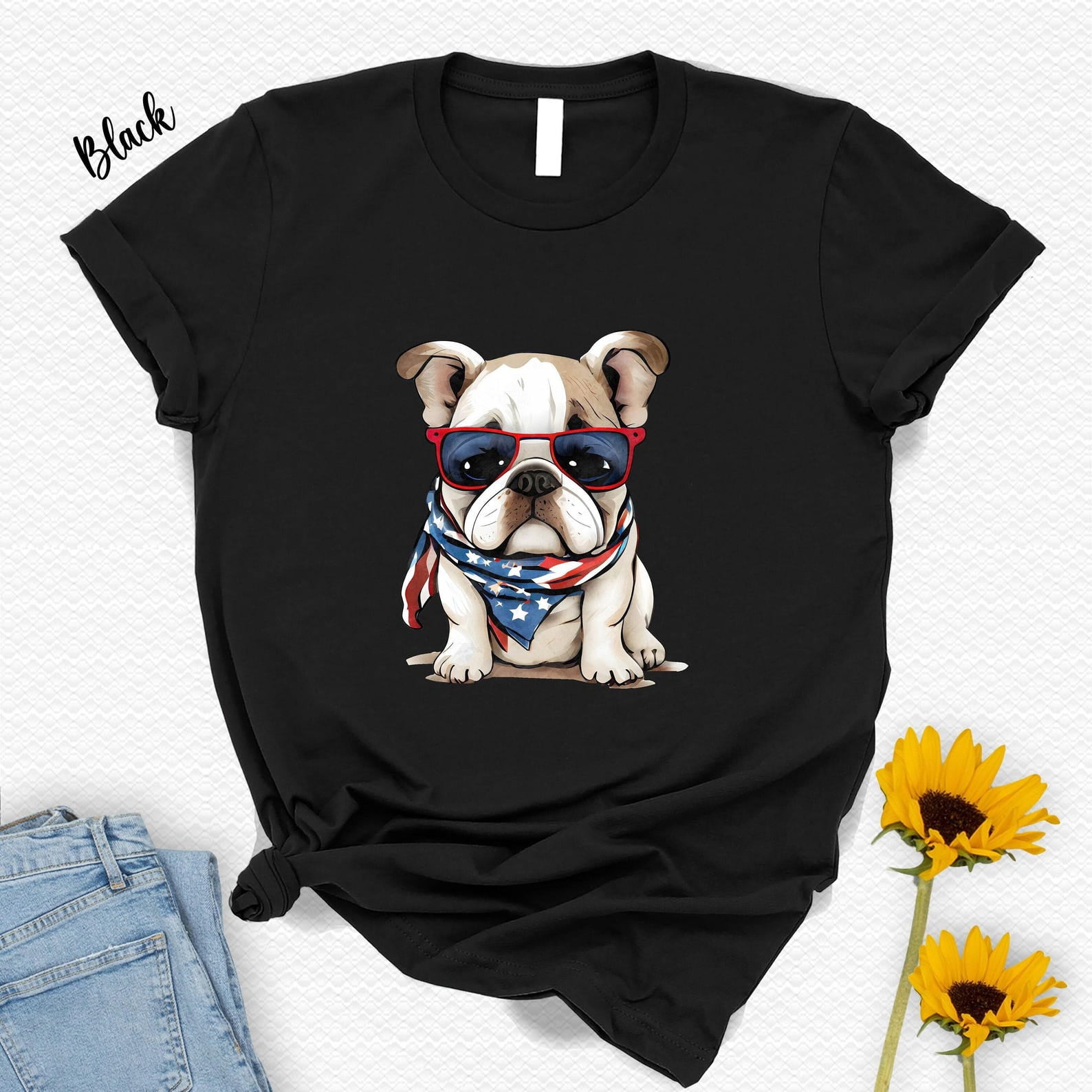 4th of July Bulldog Graphic Tee Patriotic Dog Lover American Flag Shirt ...
