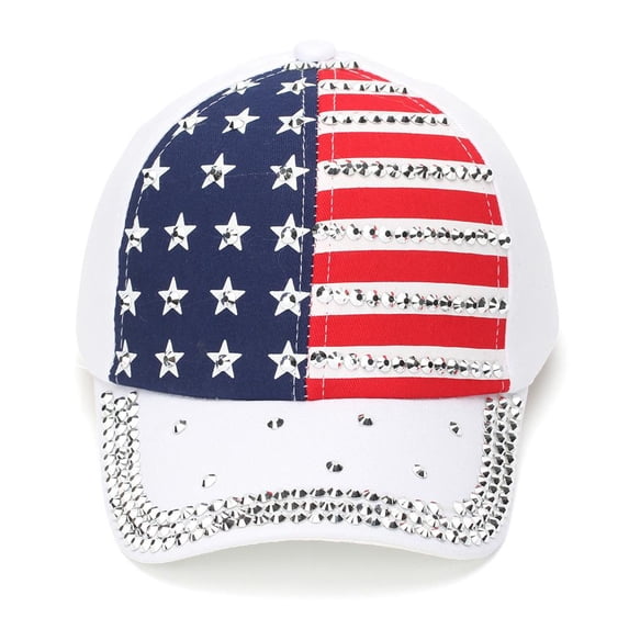 4th of July Cap American Flag Baseball Cap Sparkle Rhinestone USA Flag ...