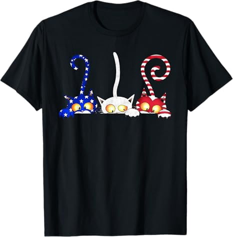 4th of July Cat Shirt American Flag Peeking Kitty Graphic Independence ...