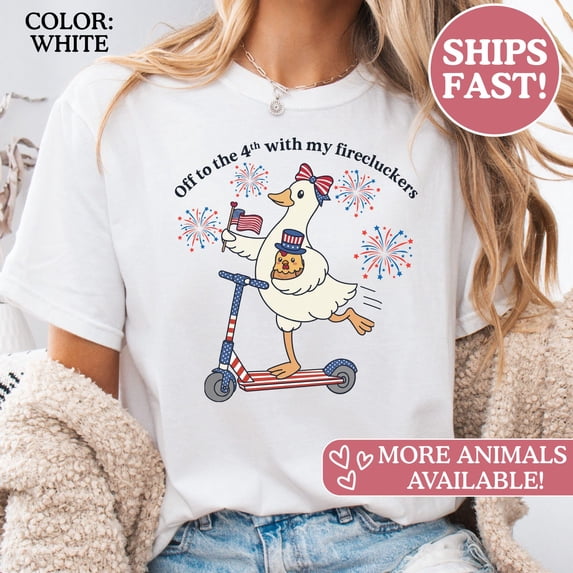 4th of July Chicken Shirt Patriotic Farmer Tshirt Goose on Scooter Tee ...