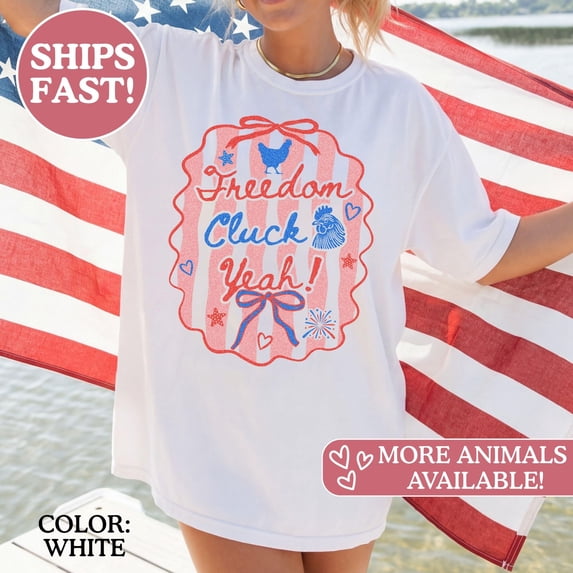 4th of July Chicken Shirt Retro Striped Patriotic Farmer Tshirt with a ...