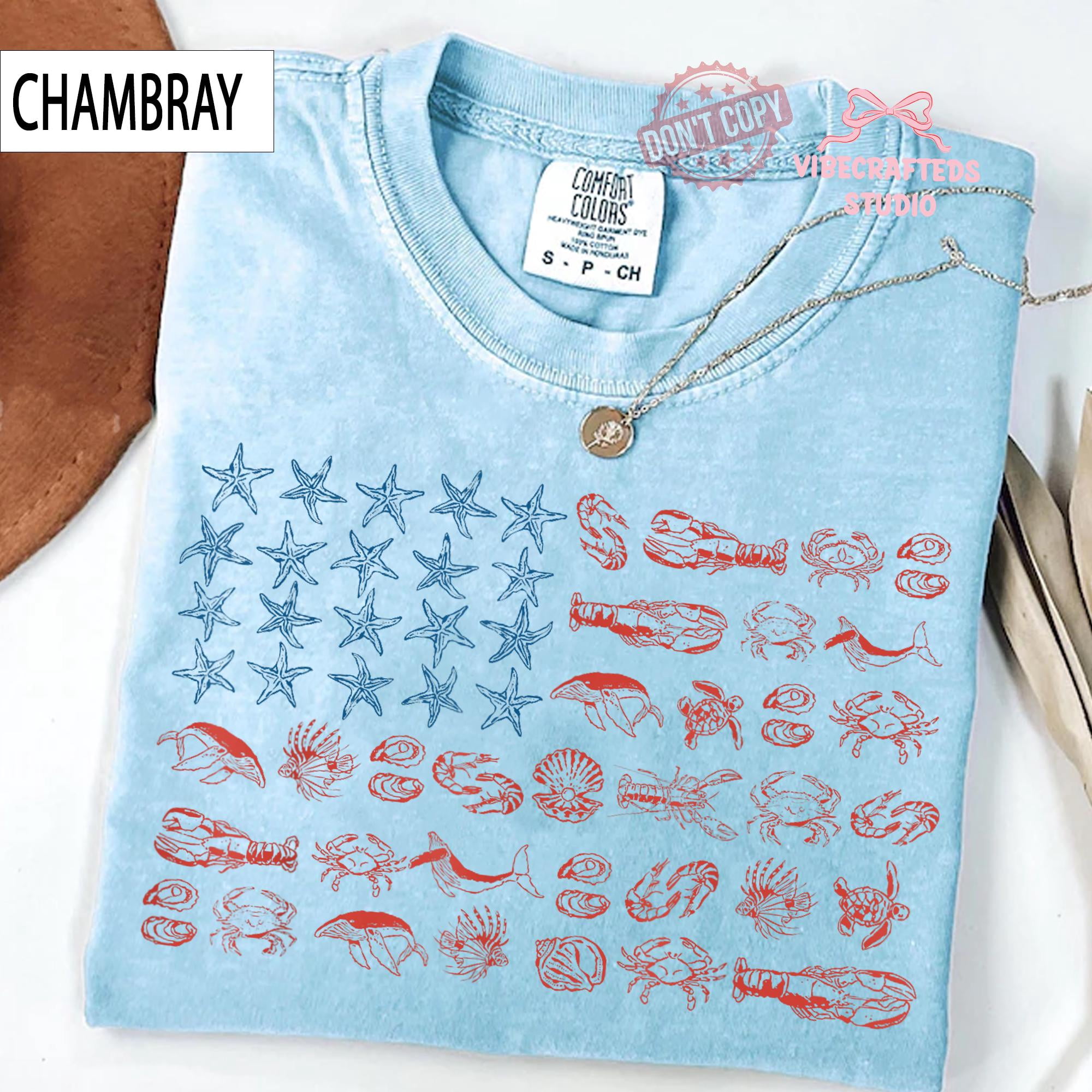 4th of July Coastal Sea Animal American Flag Shirt Retro Fishing Ocean ...
