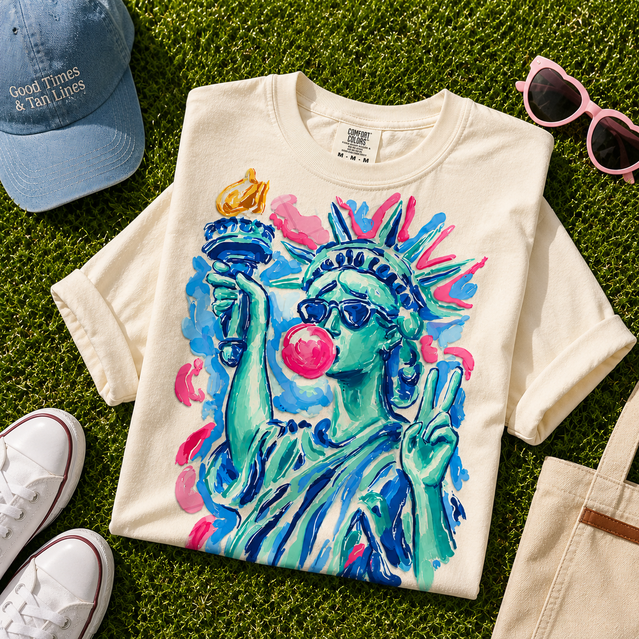 4th of July Comfort Colors Shirt, Statue of Liberty Bubble Gum Peace ...