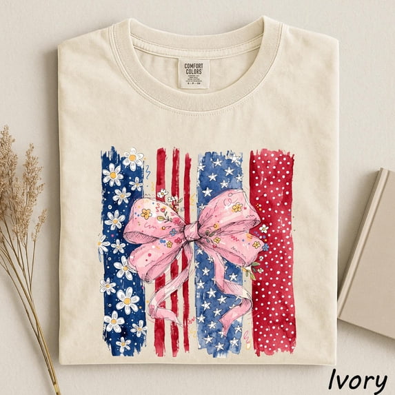 4th of July Coquette Bow Shirt American Flag Graphic Tee Patriotic ...