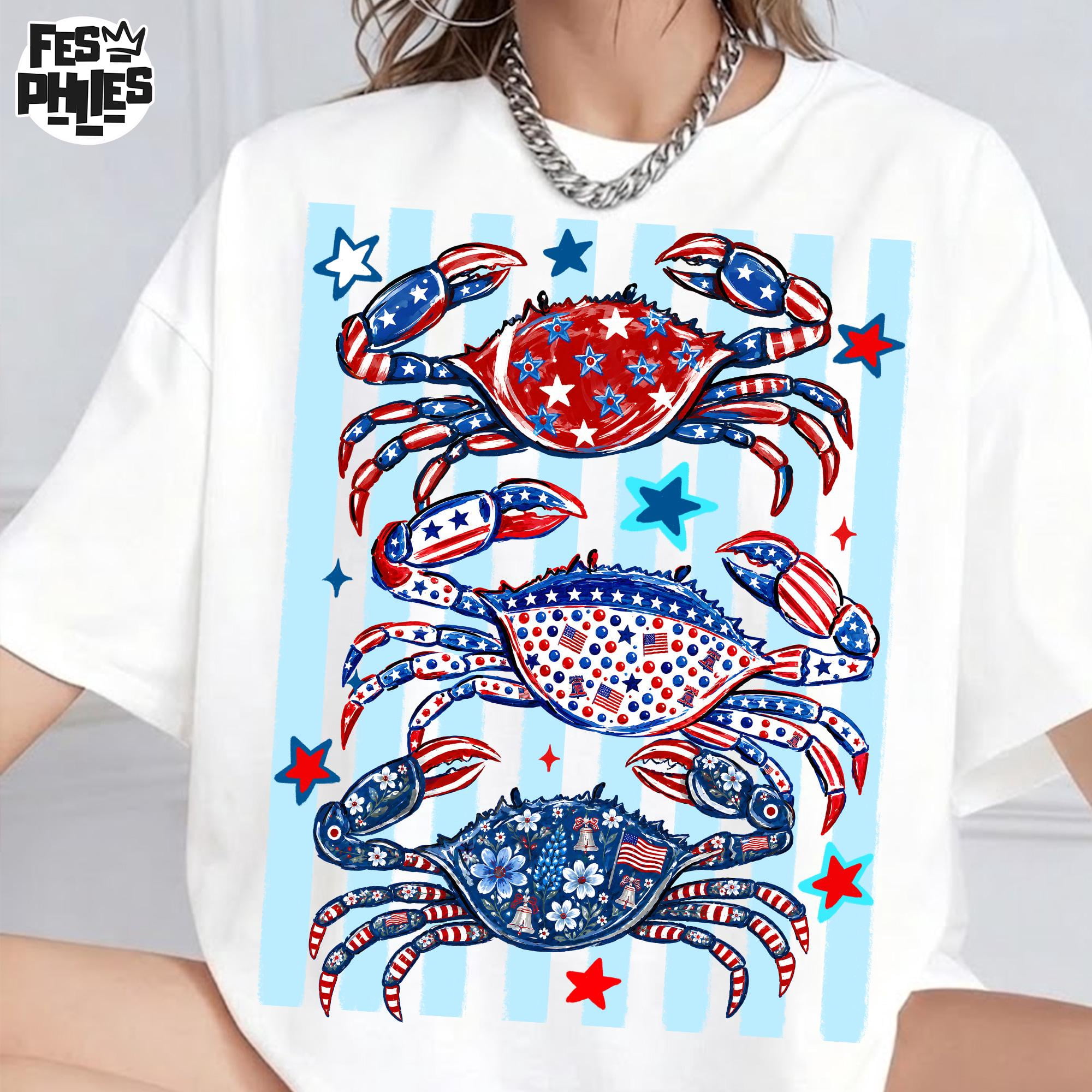 4th of July Crab , Patriotic Stars and Stripes Design, Floral Summer ...
