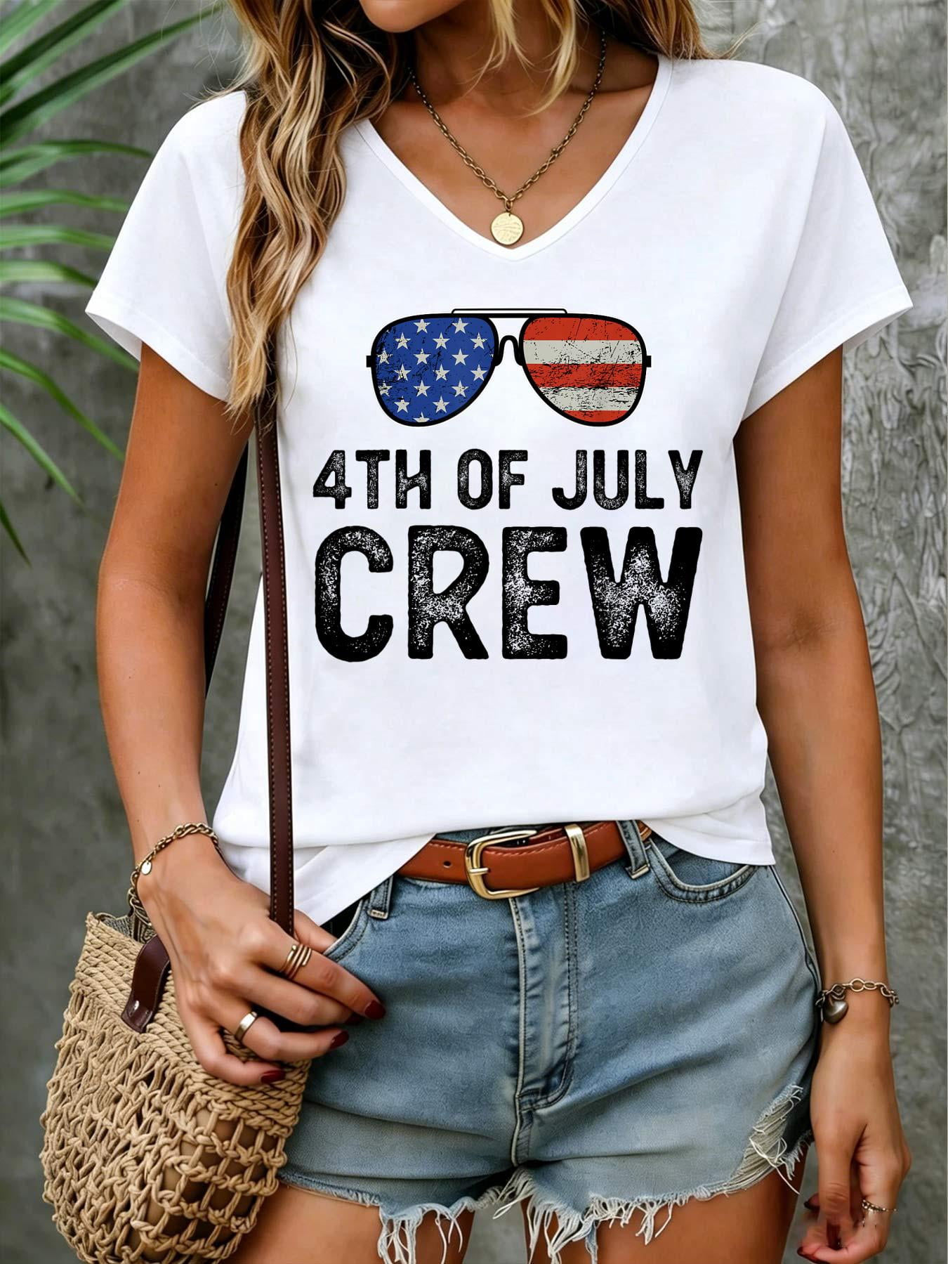 4th of July Crew Matching Family Outfits Men Women Fun V-Neck T-Shirt ...