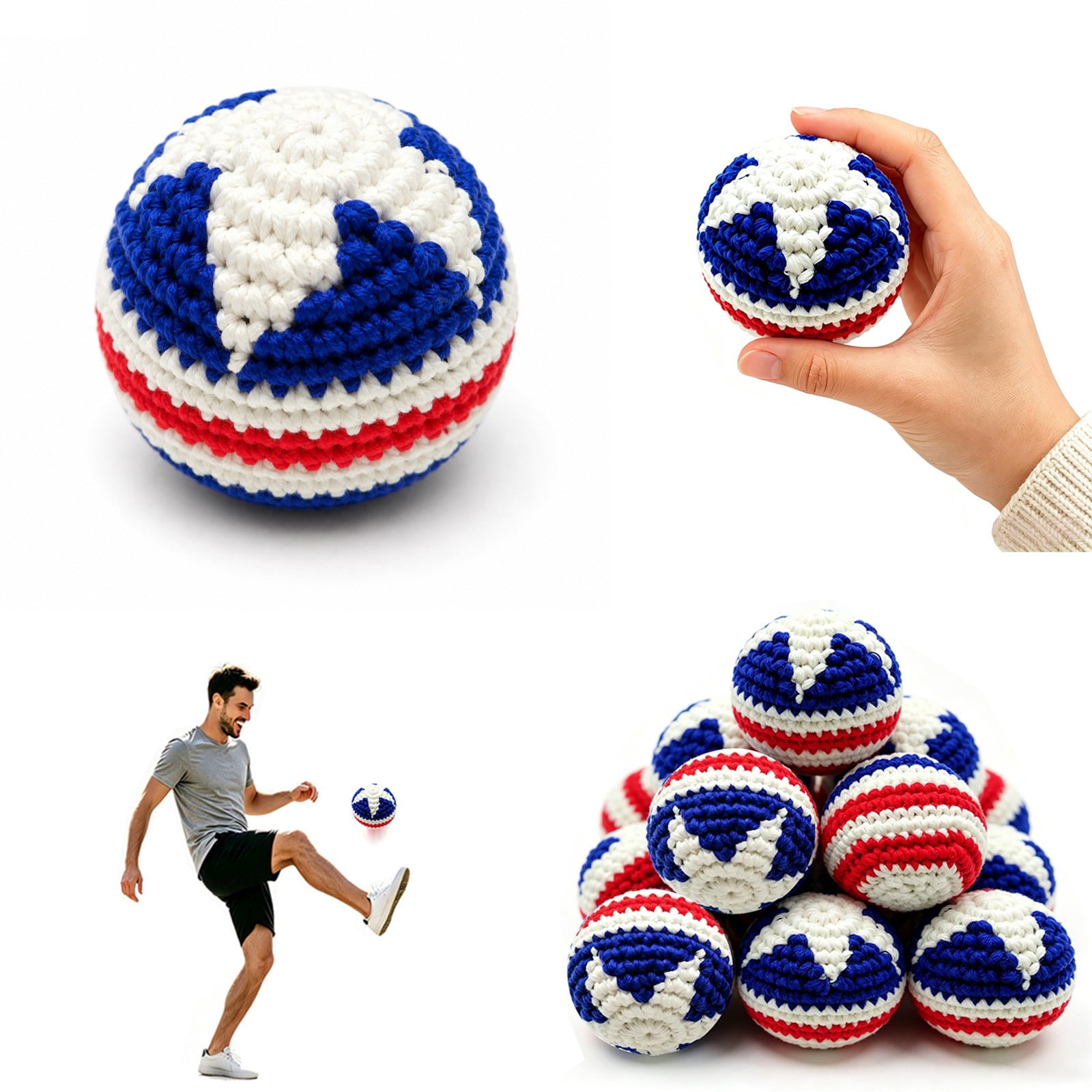 4th of July Crochet Footbag Assorted Colors Woven Kickball Soft Knitted ...