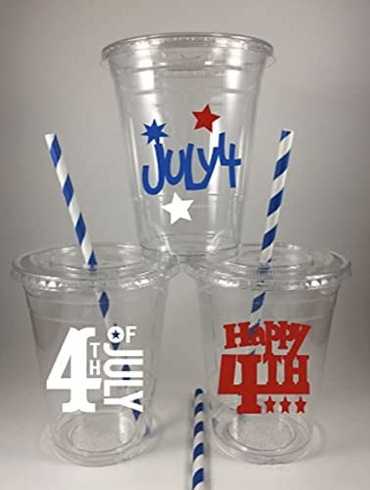 4th of July Cups Disposable Set of 12 With Lids Straws - Walmart.com