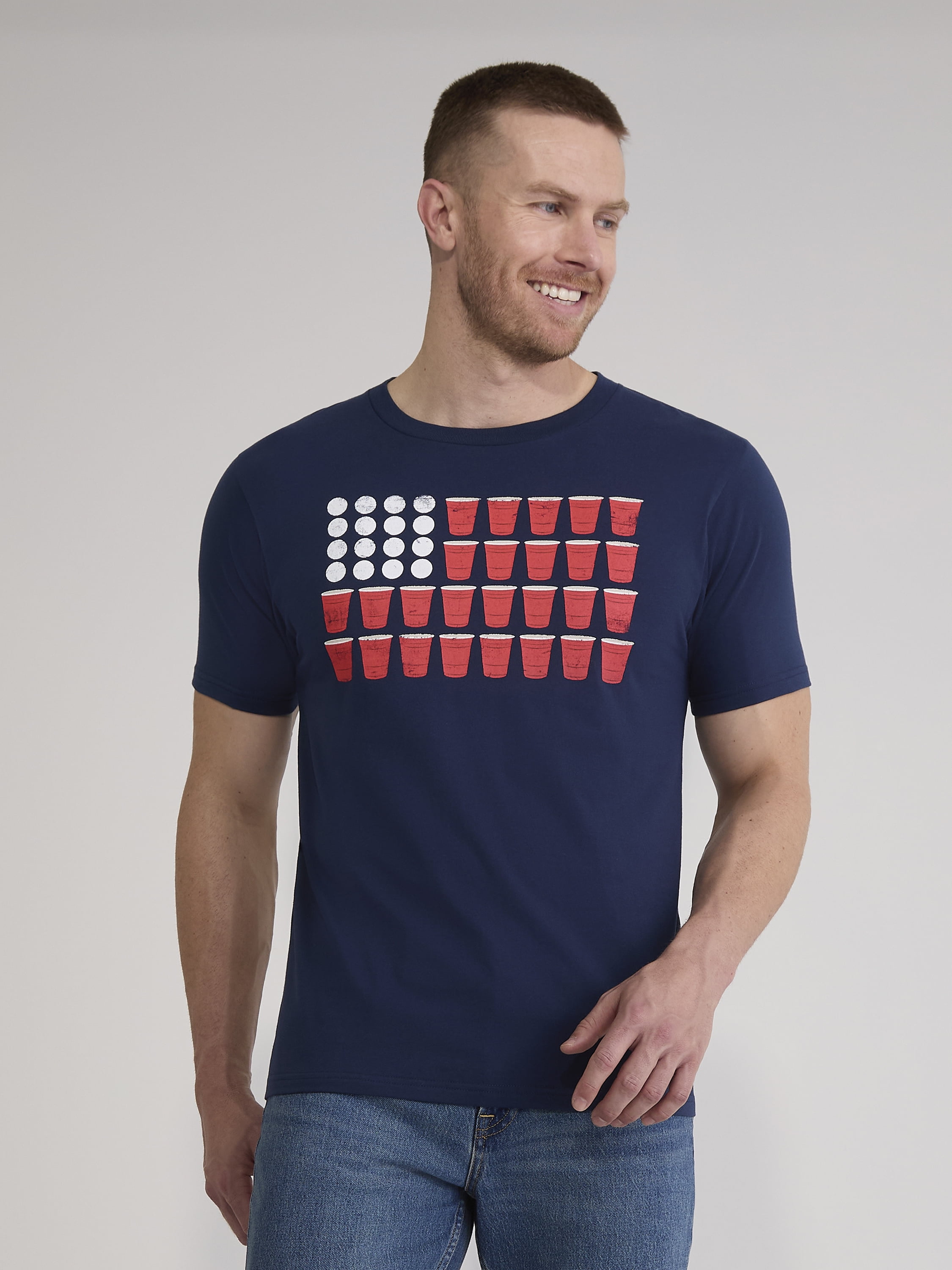 4th of July Cups Flag Men’s and Big Men's Graphic Tee by Way to ...