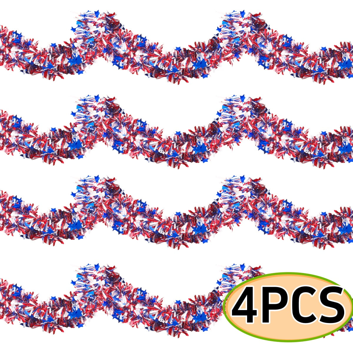 4th of July Decor Patriotic Tinsel Garland Decoration Metallic Tinse Hanging Garland for ...