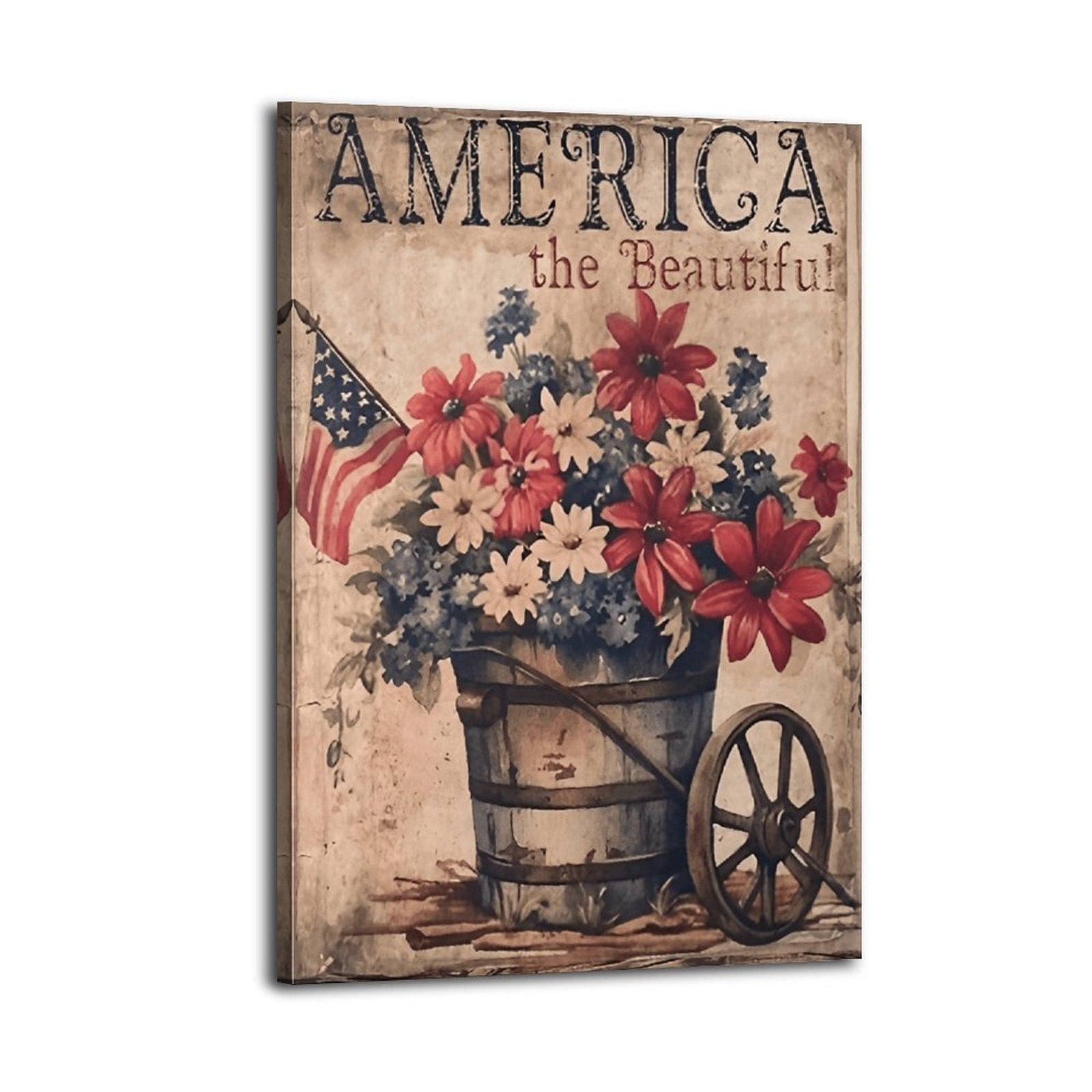 4th of July Decor with Rustic Floral Flag Bucket Design, Perfect for ...