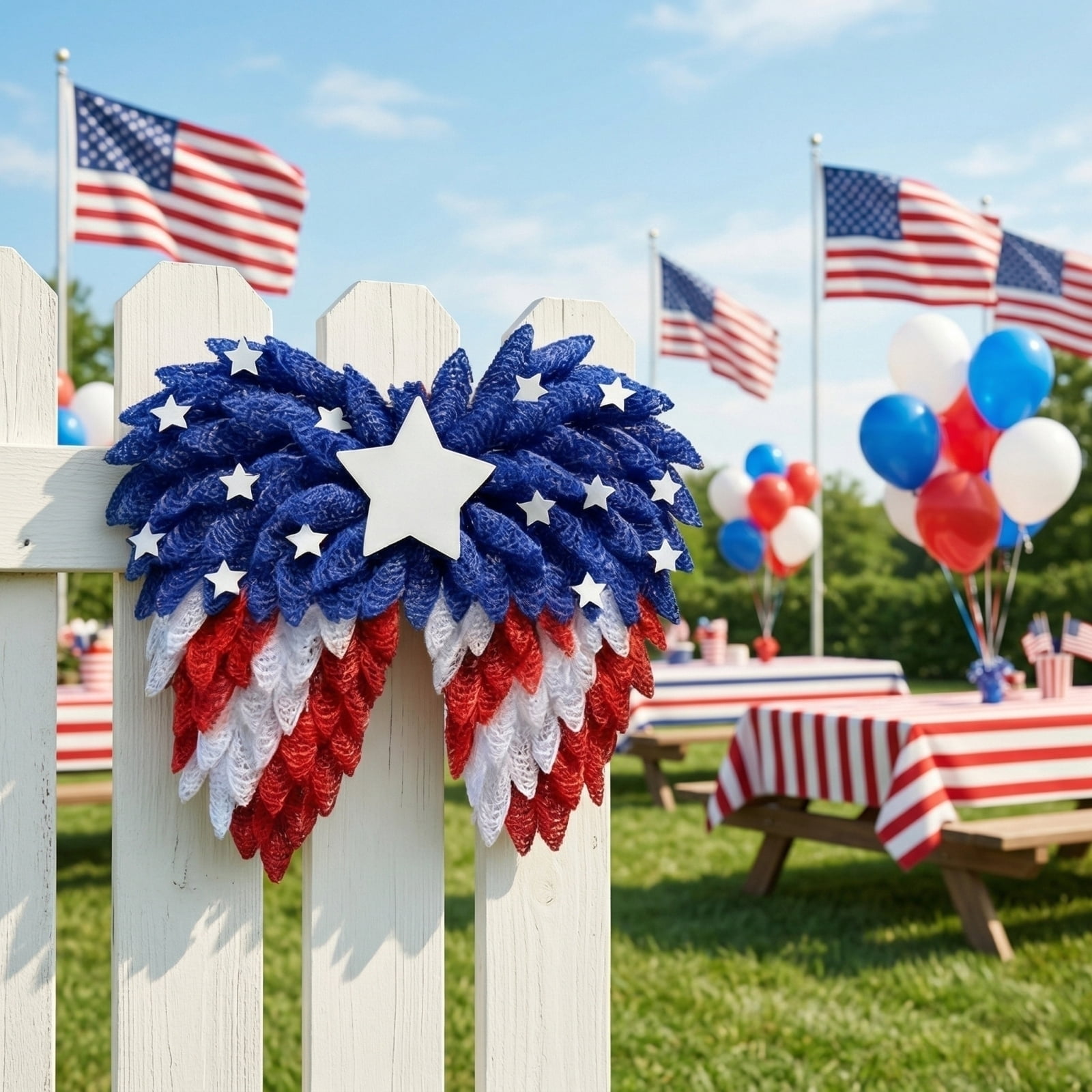 4th of July Decoration Artificial Wreath, 15.7 Inch Patriotic Plastic ...