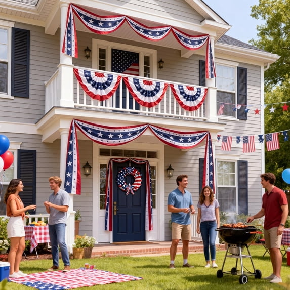 4th of July Decorations - American Flag Bunting Red White Blue USA ...