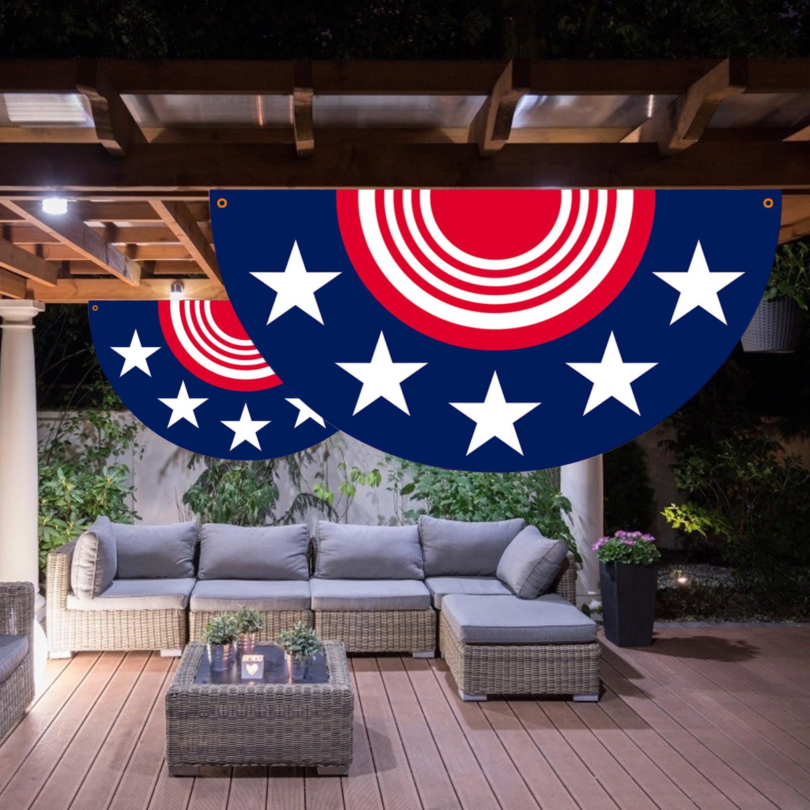 4th of July Decorations Lawor Patriotic Half Round Flag Decorated With Patriotic Star Spangled ...