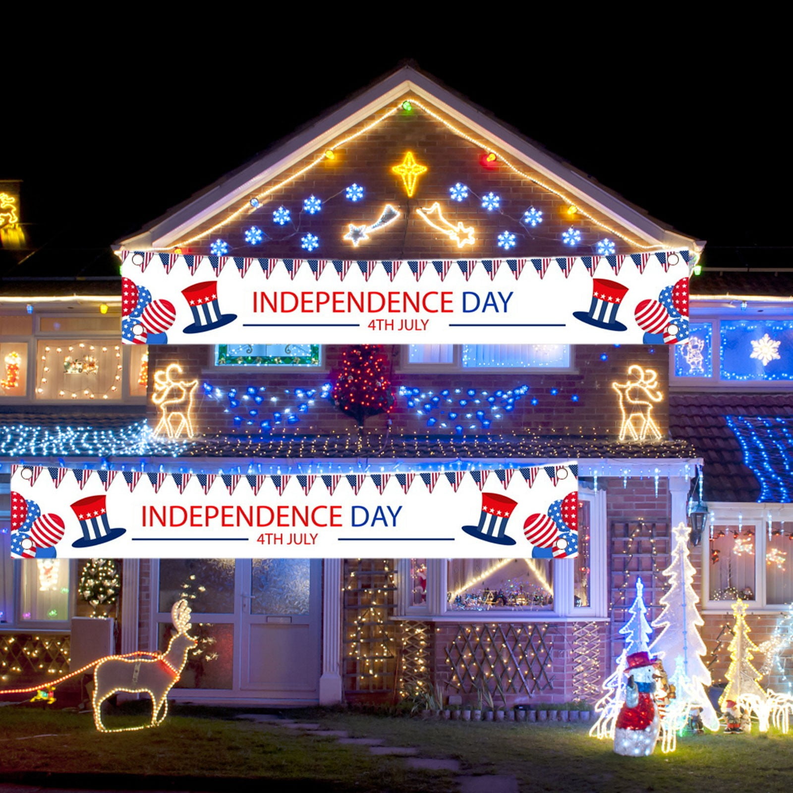 4th of July Decorations Outdoor Banner, 118"x20" Large Hanging Yard ...