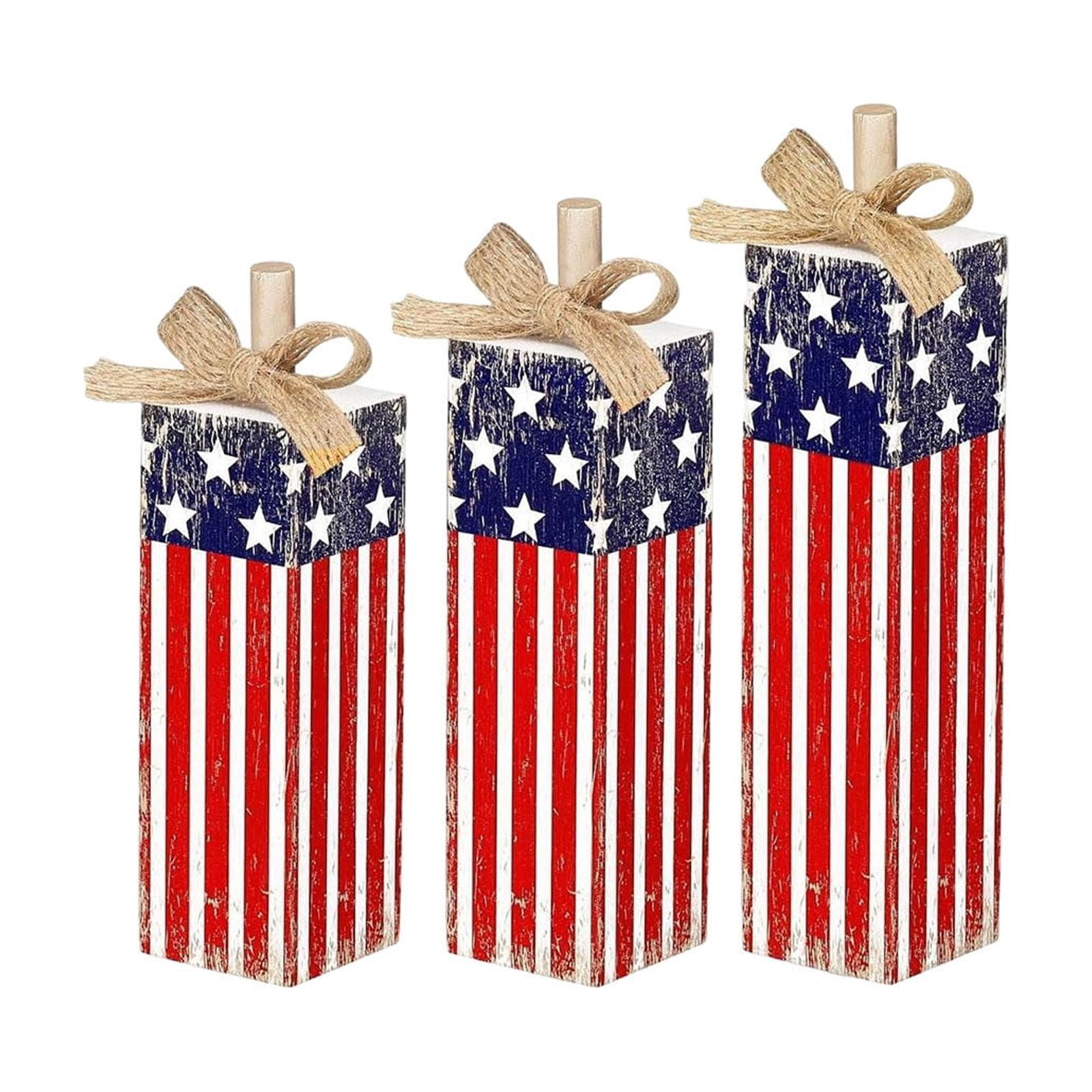 4th of July Decorations Patriotic Decor Wooden Candle Holders Set 3Pcs ...
