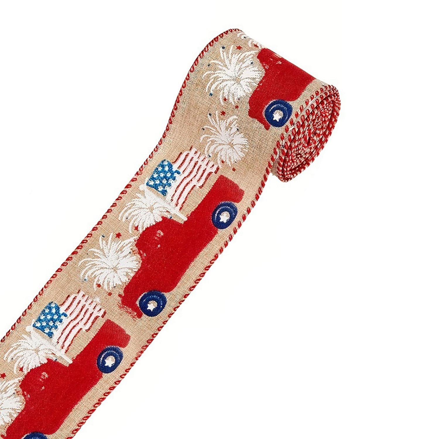 4th of July Decorations Patriotic Ribbon Wired Burlap Ribbon 2.5 ...