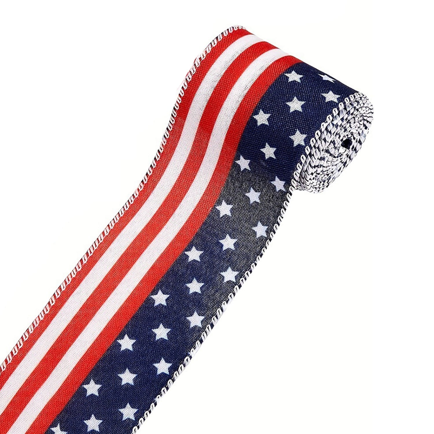 4th of July Decorations Patriotic Ribbon Wired Burlap Ribbon 2.5 ...