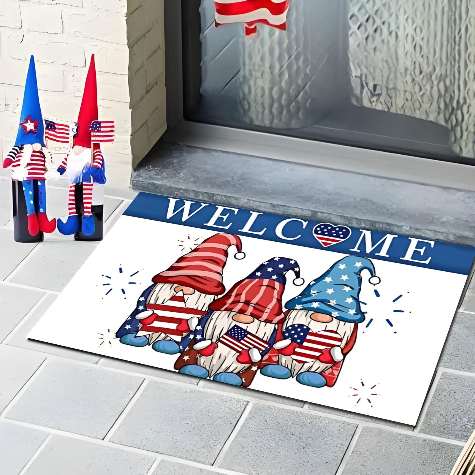 4th of July Decorations, USA Flag Welcome Entry Mat Easy To Clean Front ...