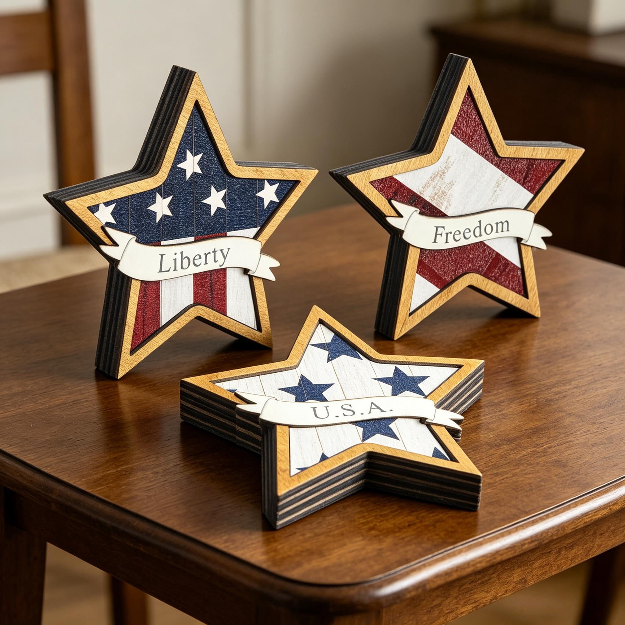 4th of July Decorations Wooden Stars, Patriotic Memorial Day Star Decor ...
