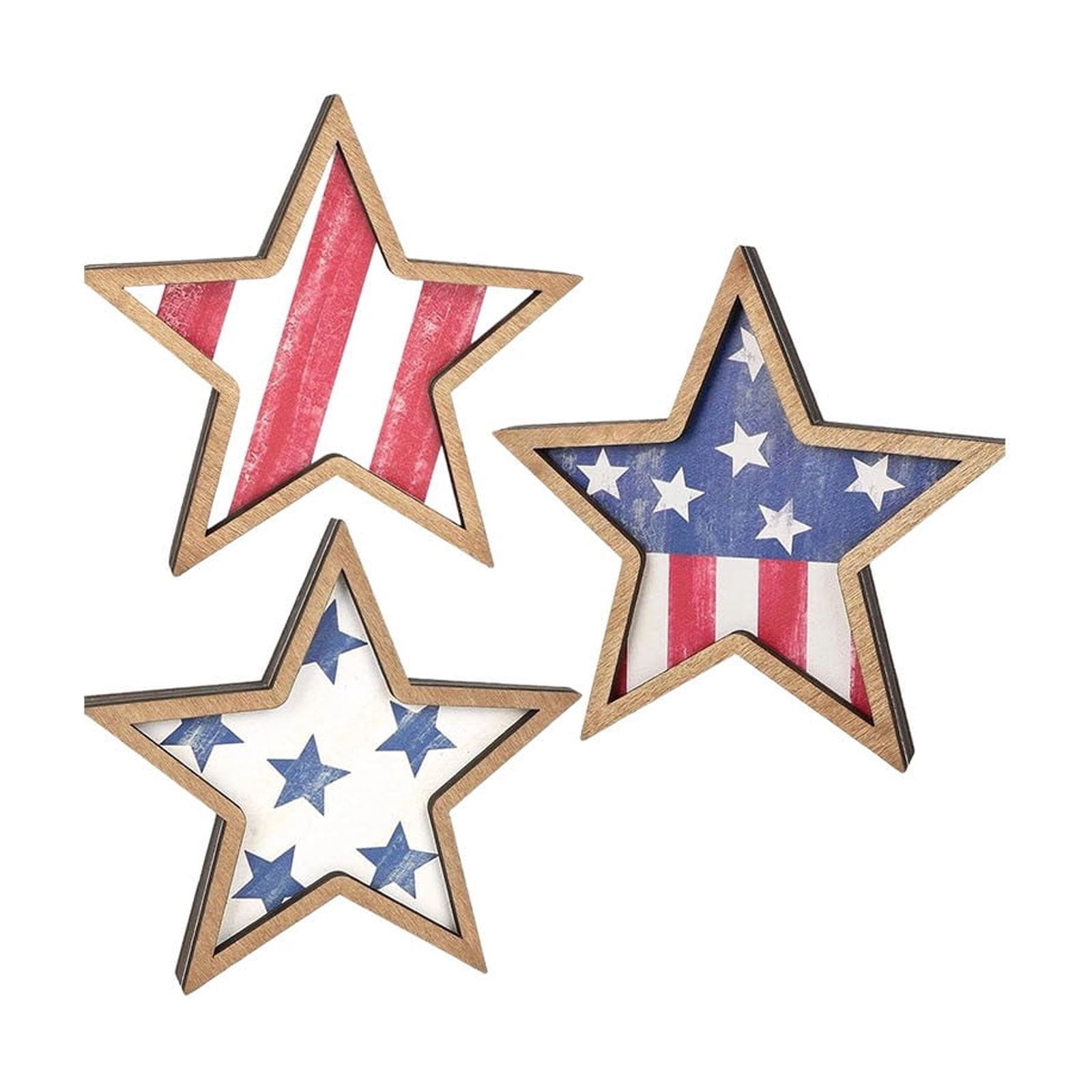 4th of July Decorations Wooden Stars, Patriotic Memorial Day Tiered ...