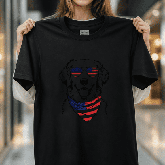 4th of July Dog Golden Retriever Cute Patriot Graphic Unisex T-Shirt, S ...