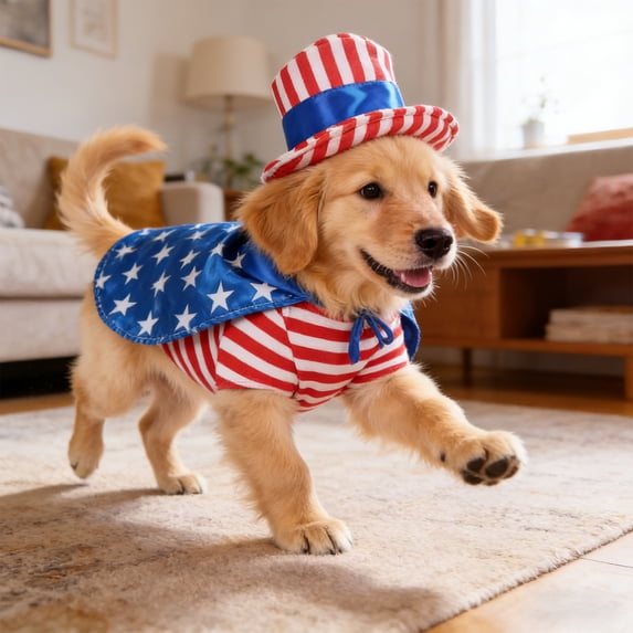 4th of July Dog Outfit with Matching Hat, Patriotic Flag Themed Pet ...