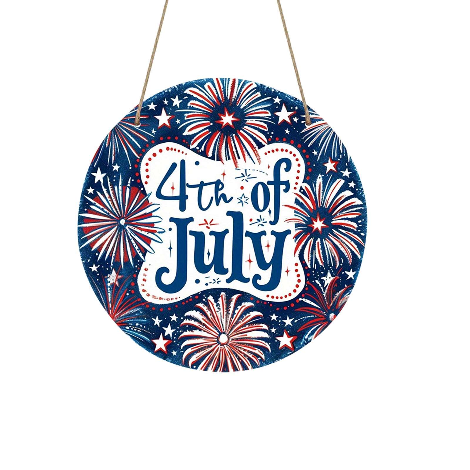 4th of July Door Hanging Decor - 8in Wooden Patriotic Round Sign with ...