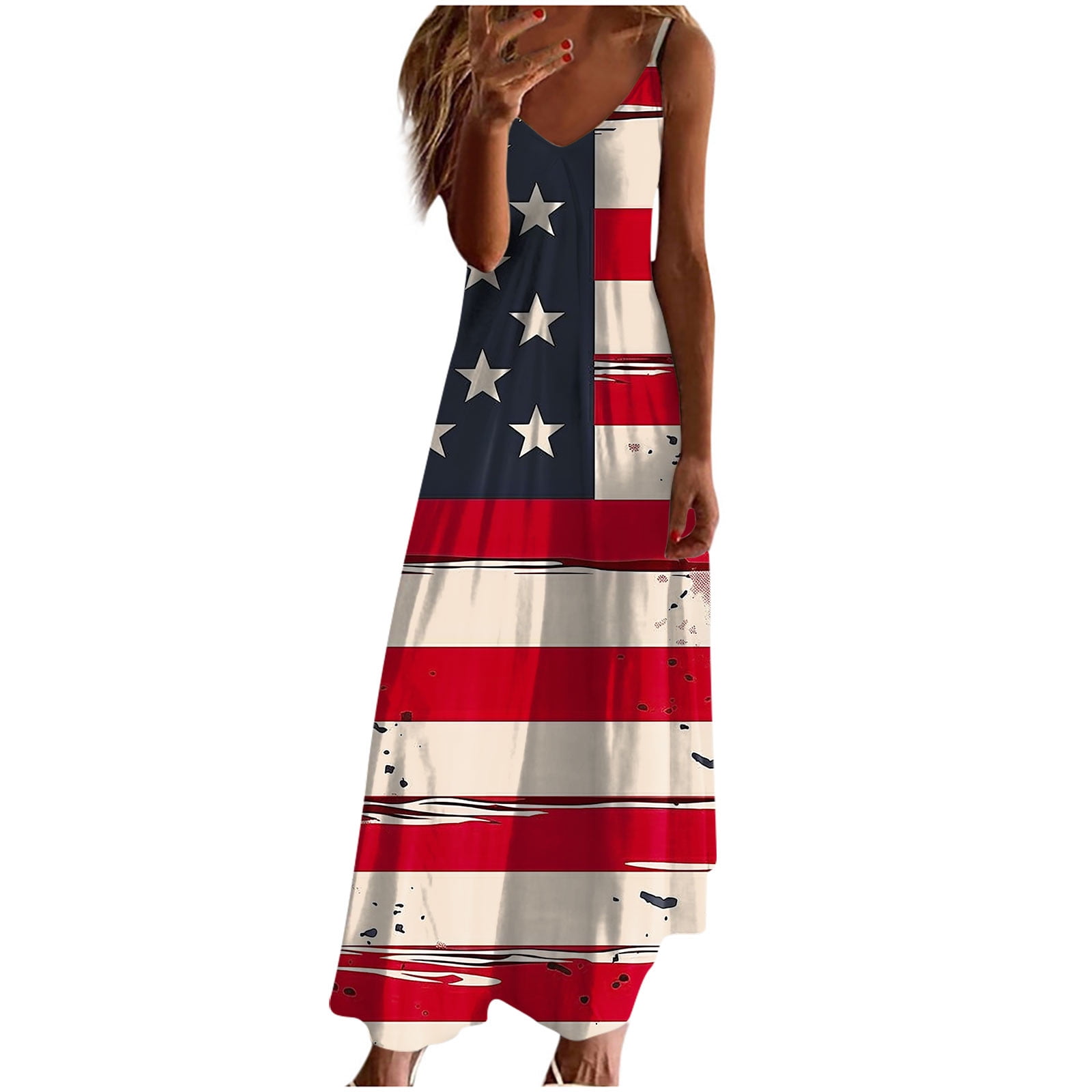 4th of July Dress for Women Independence Day Print Fashion Sling V-Neck ...