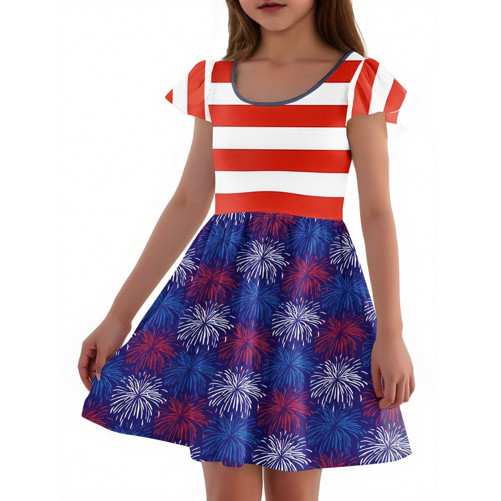 4th of July Dresses for Girls American Flag Dresses Flutter Sleeve ...