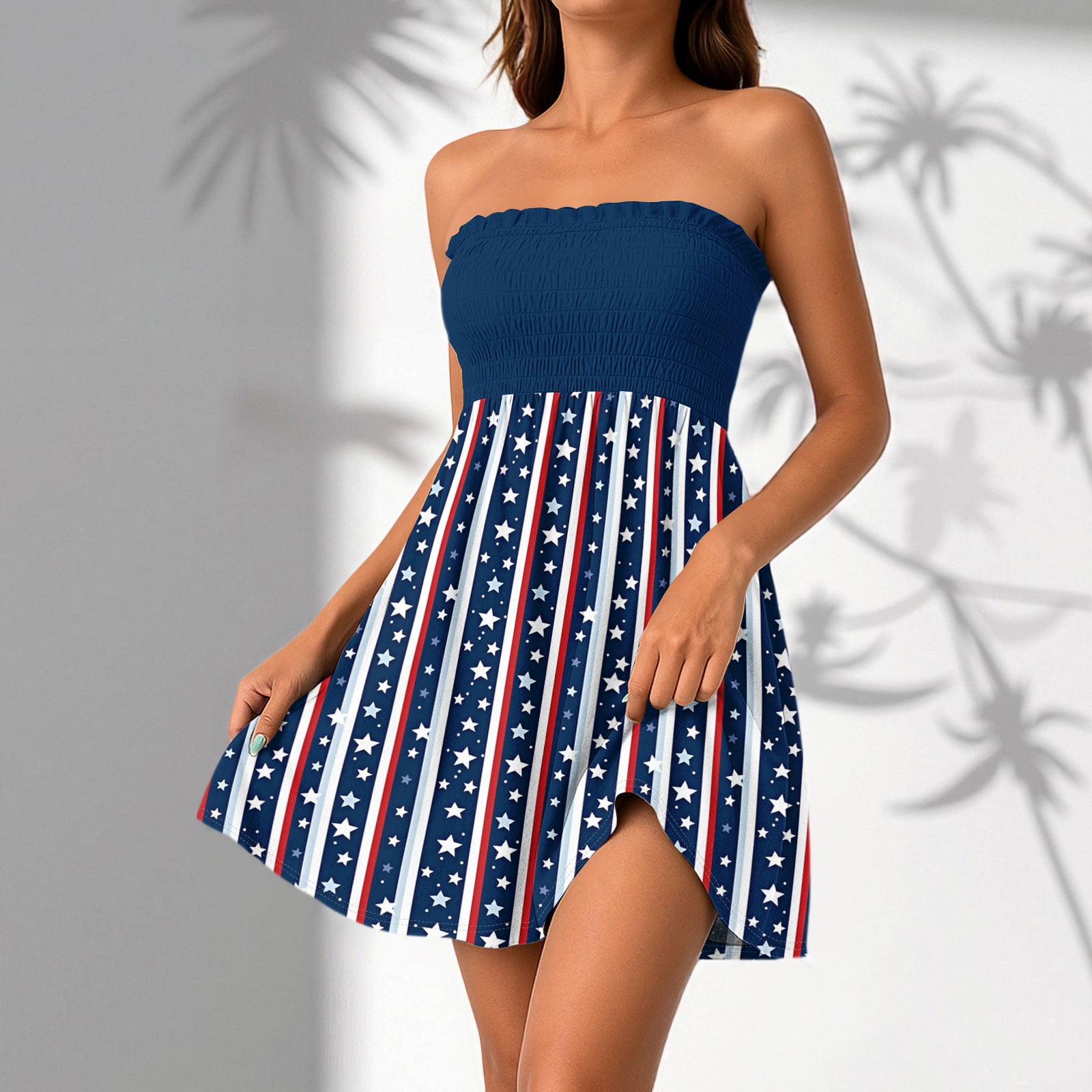 4th of July Dresses for Women 2025 Beach Vacation Adjustable Sun Dress Ruffle Hem Swing ...