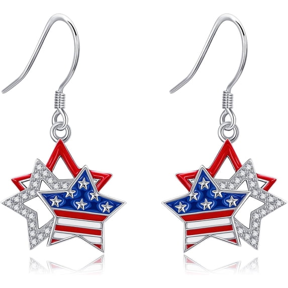 4th of July Earrings 925 Sterling Silver Patriotic American Flag ...