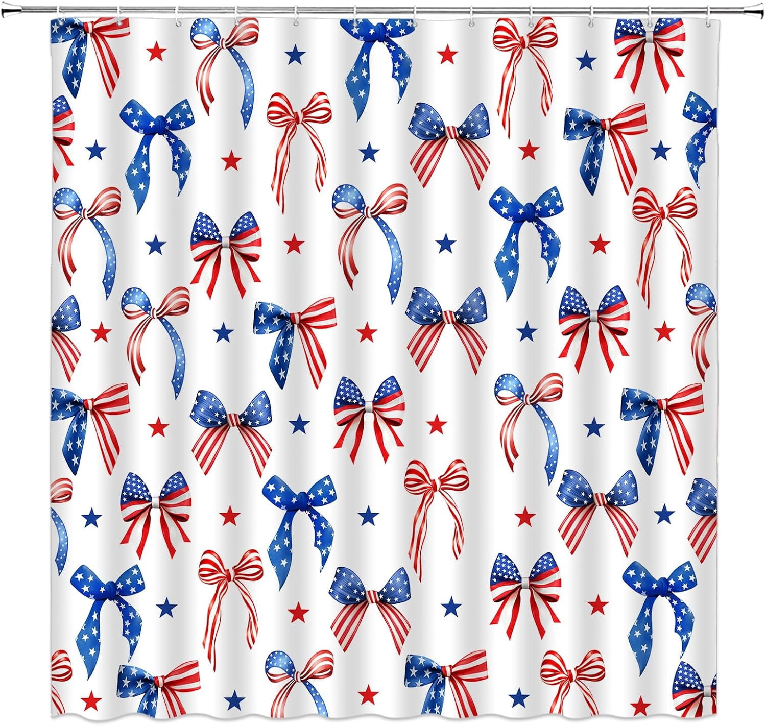 4th of July Extra Long Shower Curtain,Red Blue Star Bow Patriotic ...