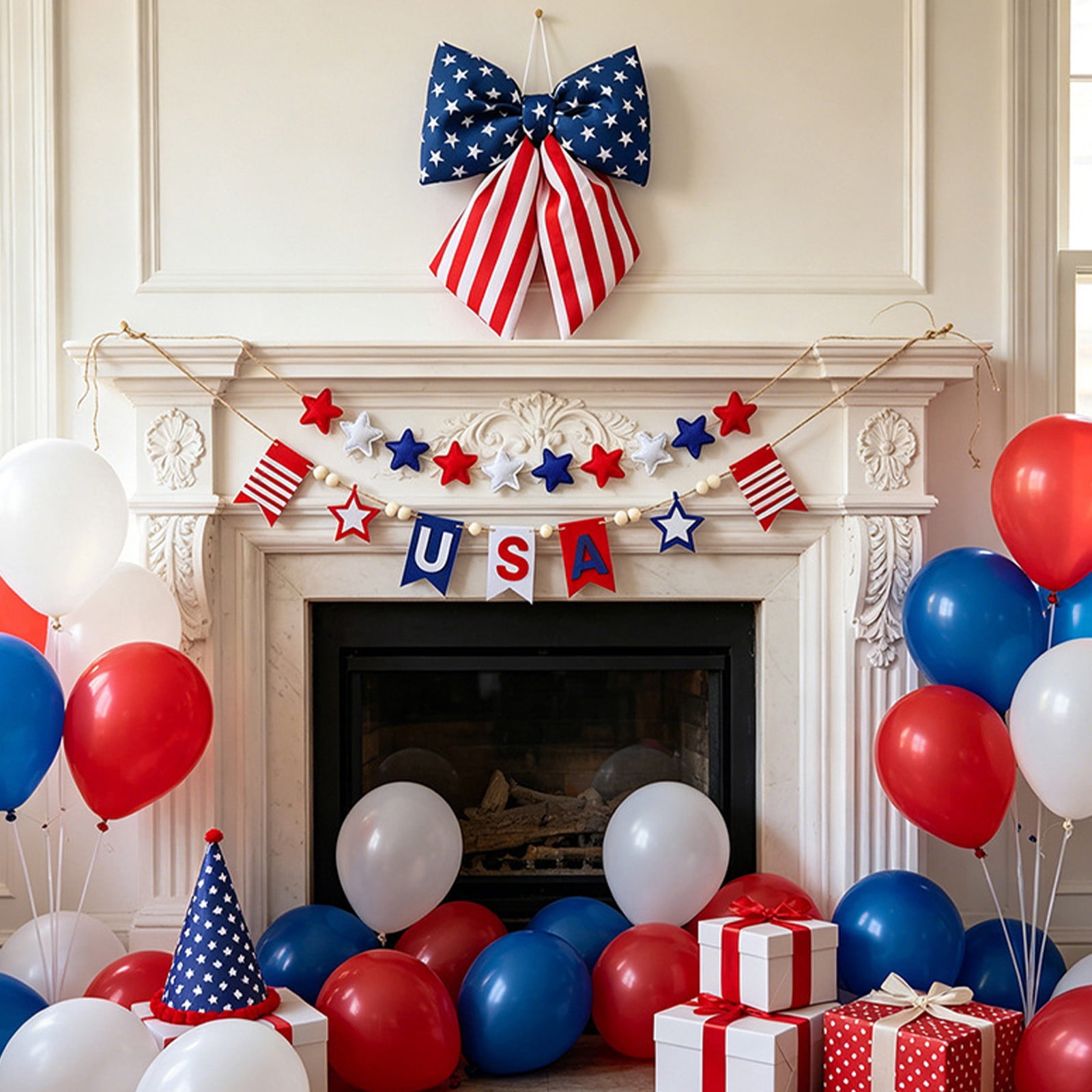 4th of July Fabric Bow Ornament, Red White Blue Patriotic Accent, Soft ...