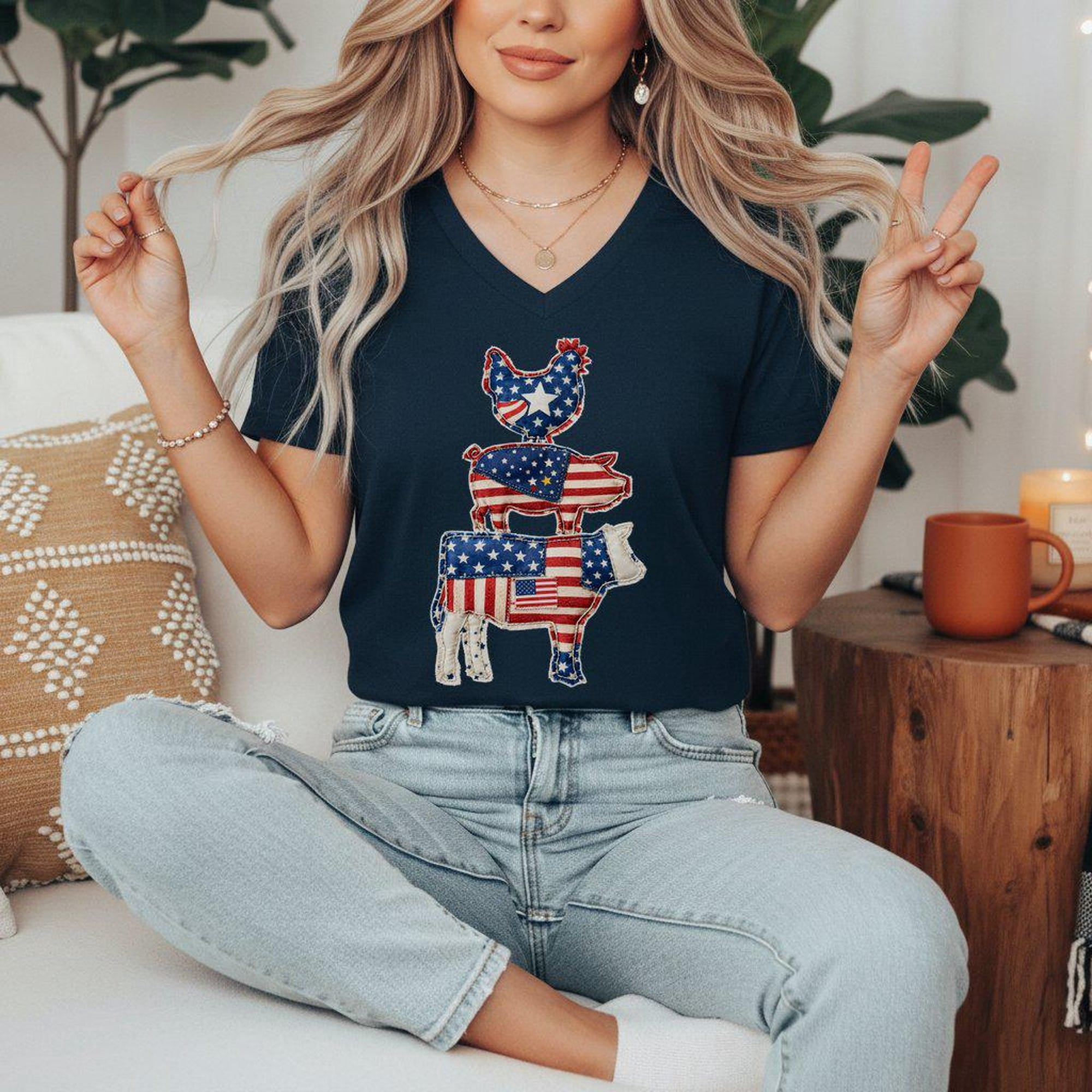 4th of July Farm Animals Shirt Rooster Pig Cow USA Flag Patriotic ...