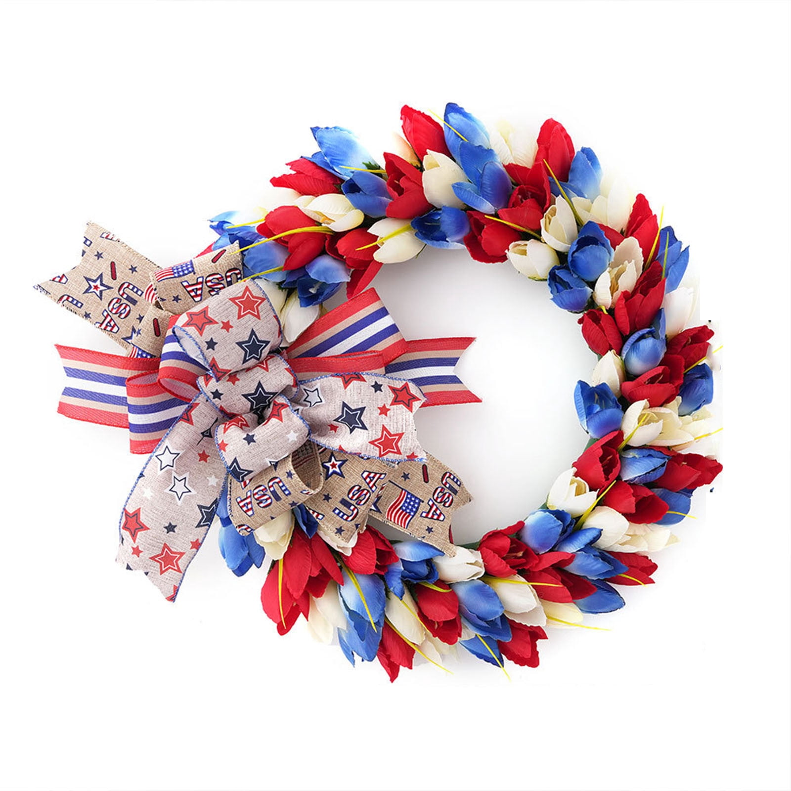 4th of July Faux Tulip Front Door Wreath, Independence Day Patriotic ...