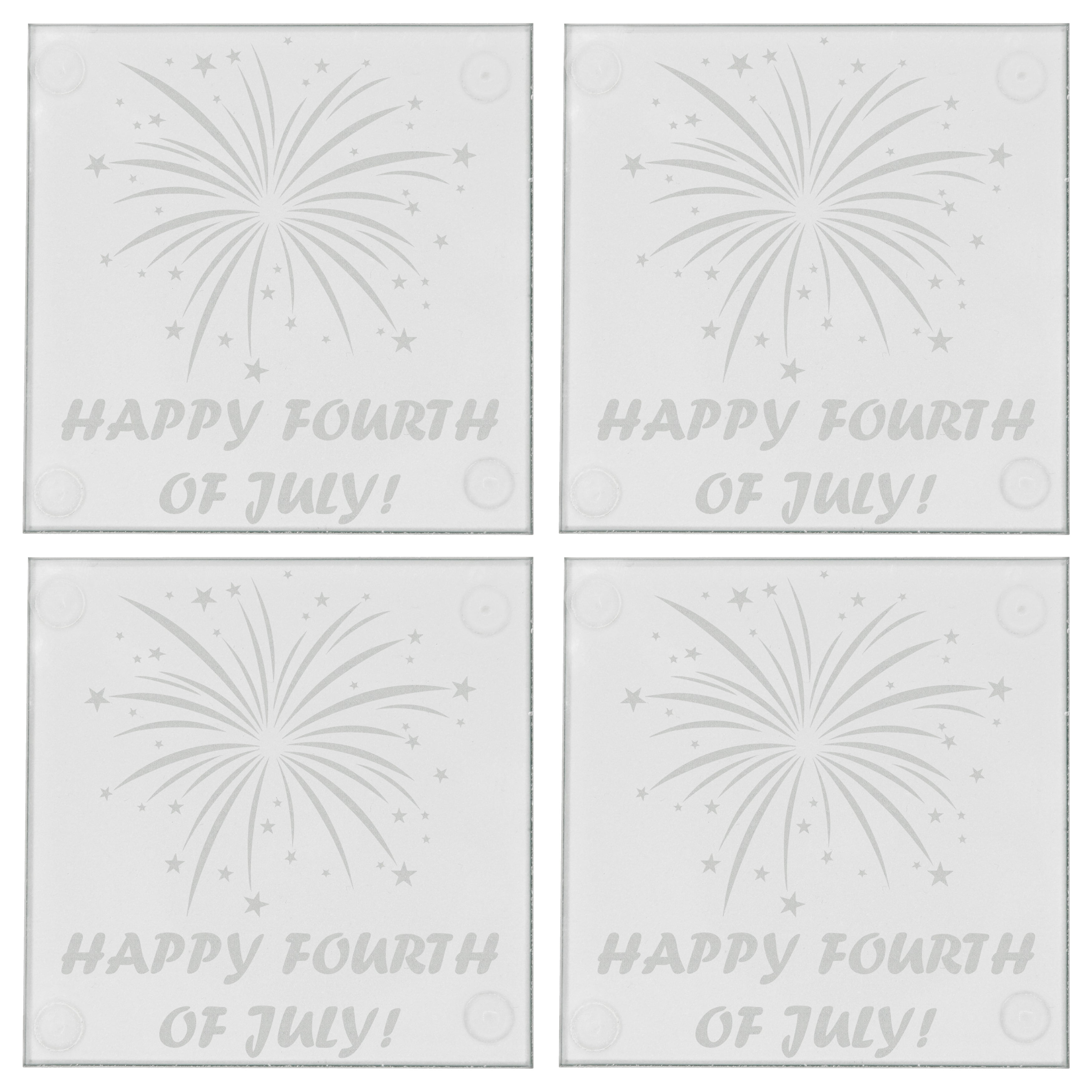 4th of July Firework Etched Glass Coaster by DCM Solutions (4 Count ...
