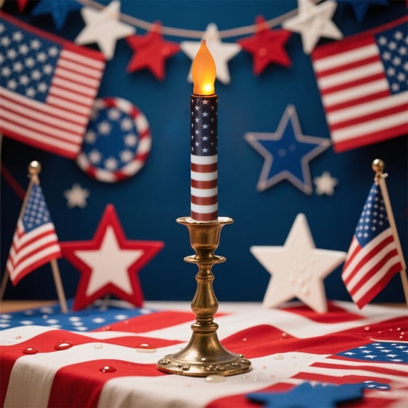 4th of July Flag LED Candle Light, Long Shaped Patriotic Table Lamp ...
