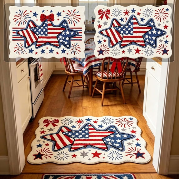 4th of July Flag Plush Decorative Floor Mat, Thickened Skin-friendly ...